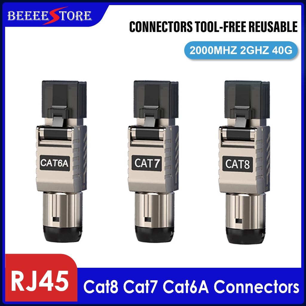 RJ45 Cat8 Cat7 Cat6A Connectors RJ45 Metal Tool Free Easy Termination ...