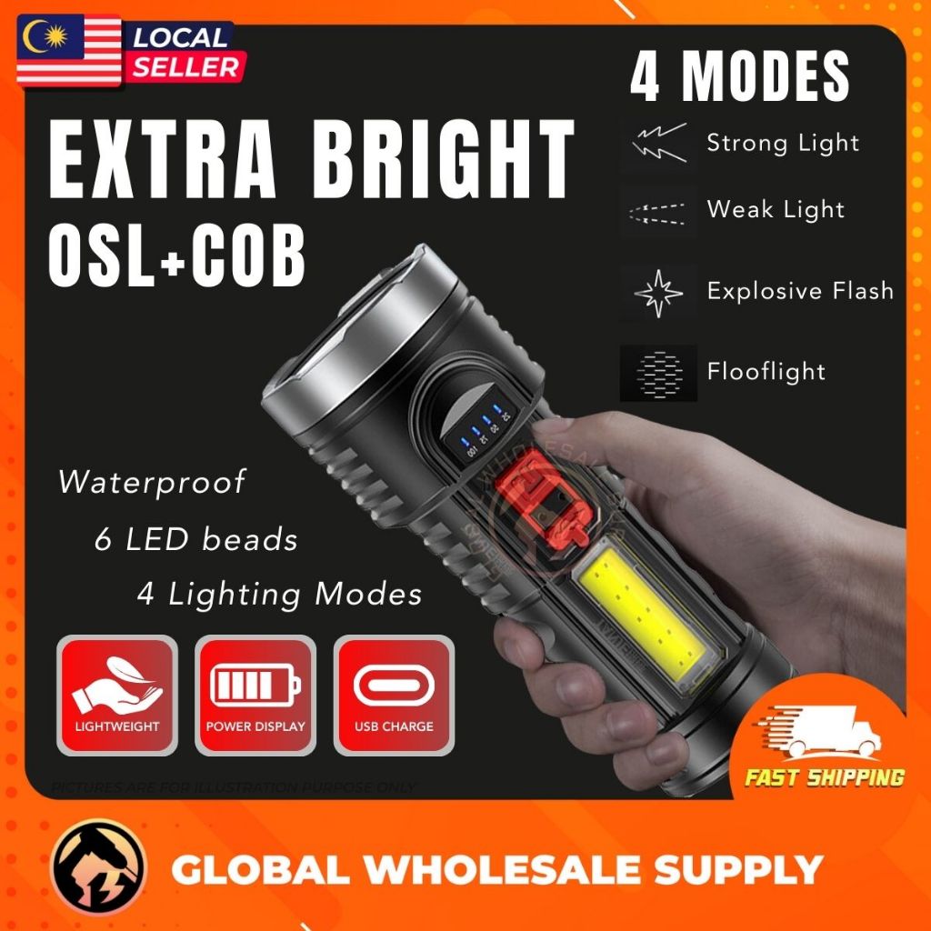 [READY STOCK] OSL+COB 4 MODE Mini Portable LED Flashlight Long-Range ...