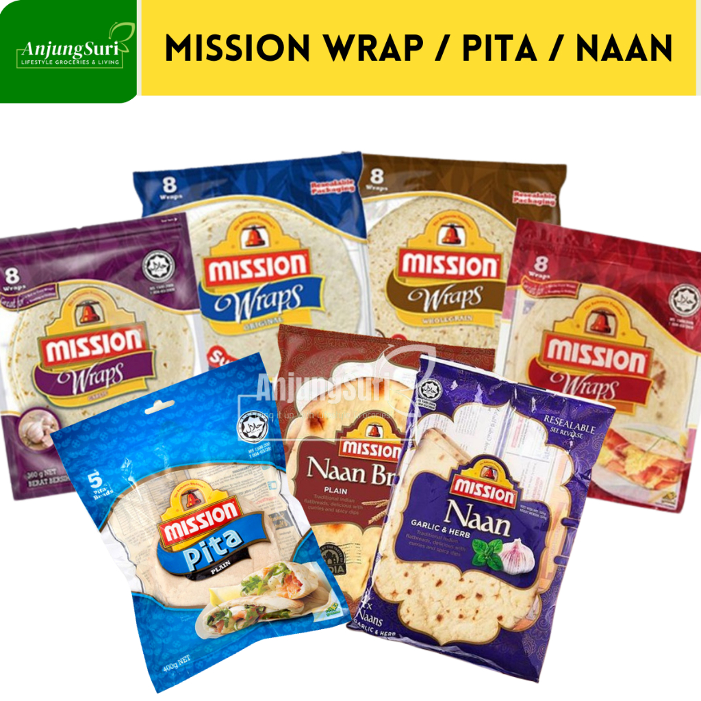 Mission Plain Naan Pita Bread Roti Nan Ready To Eat Wrap Chia Seed ...