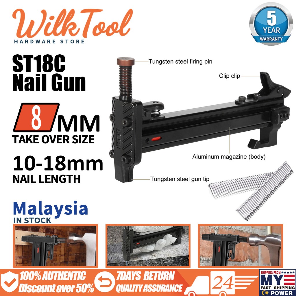 WilkTOOL' ST18C Manual Steel Nail Gun Semi Automatic Cement Nail Gun ...