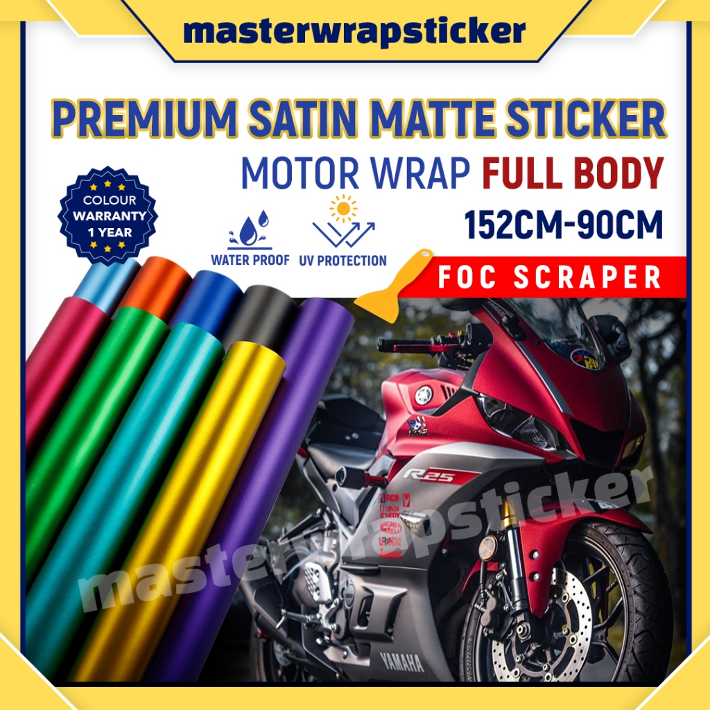 PREMIUM SATIN MATTE CHROME STICKER MOTOR(152CM-180CM)stiker moto ...