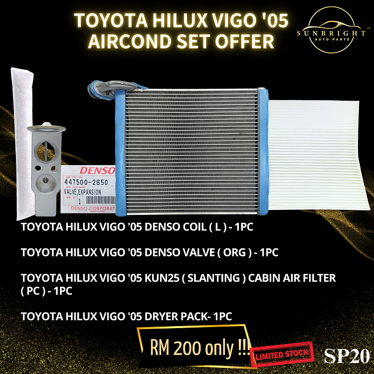TOYOTA HILUX VIGO '05 DENSO COIL ( L ) + VALVE ( ORG ) + ( SLANTING ) CABIN AIR FILTER ( PC ...