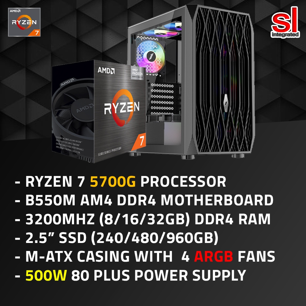 Gaming PC Package with Ryzen 7 5700G / DDR4 16GB / 480GB SSD | Shopee ...
