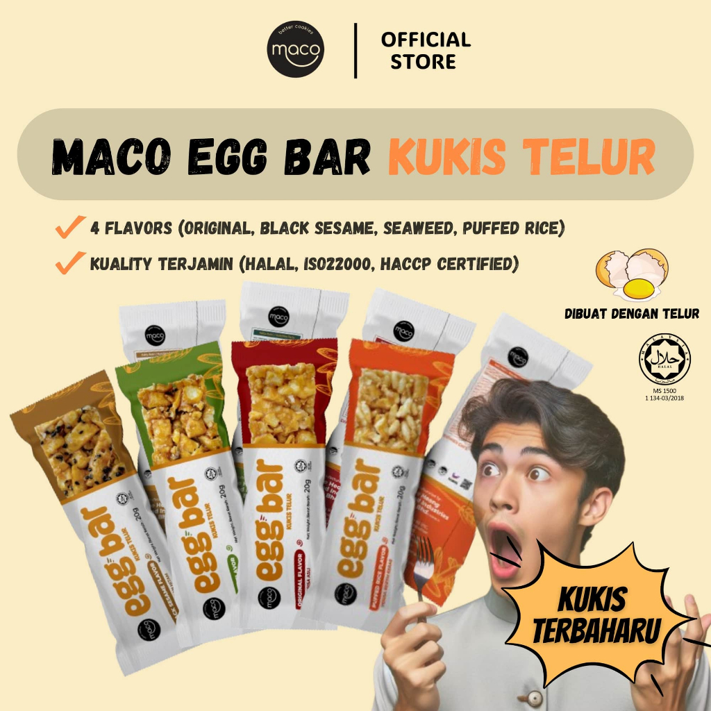 MACO Egg Bar Kukis Telur 8 in 1 Crunchy Egg Bar Snack Original/Black ...
