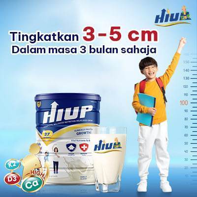 Susu Pertumbuhan Tinggi Hiup (400g Vanila) untuk Kanak-kanak berumur 3 ...