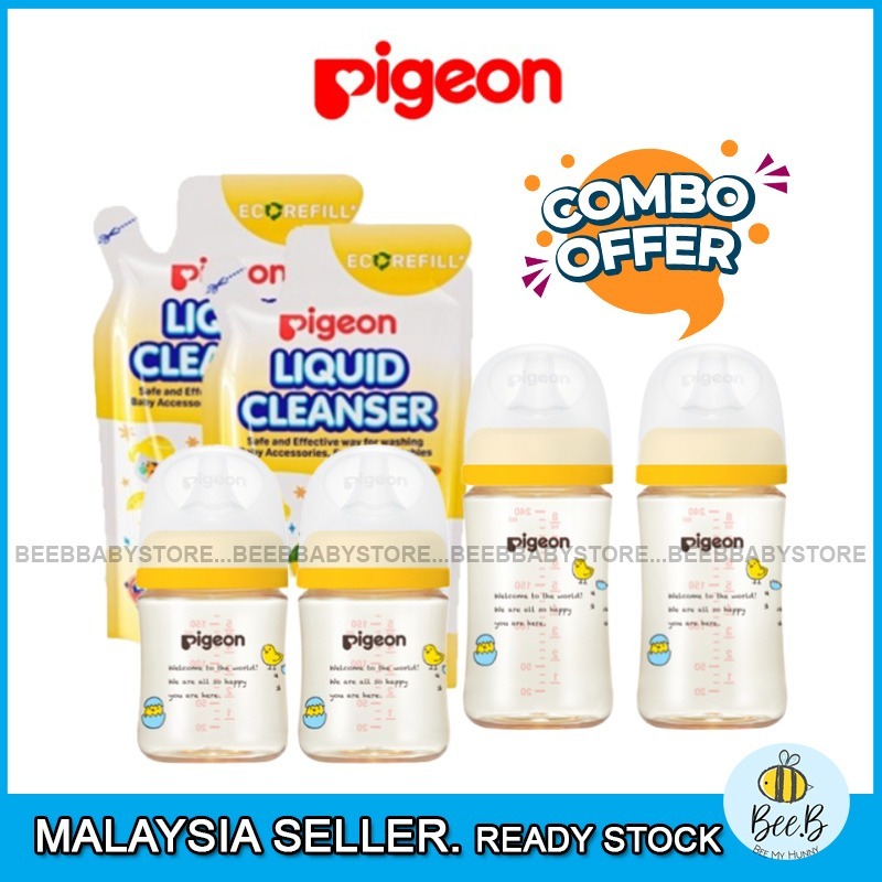 Pigeon SofTouch PPSU Nursing Bottle 160ml 240ml PPSU Nursing Bottle & Yuzu Refill Cleanser Set ...