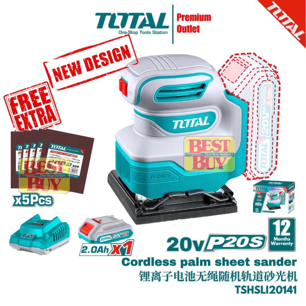 TOTAL P20s 20V Li-ion cordless Palm Sander 4''*4'' w/ free gift ...