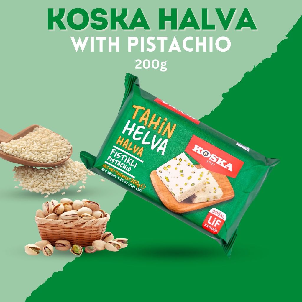KOSKA TAHINI HALVA WITH PISTACHIO [ 200g ] Sesame Paste-With Vanilla ...