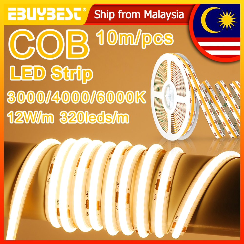 EBUYBEST 10M DC24V COB LED Strip Light 320led/m Flexible High Density ...