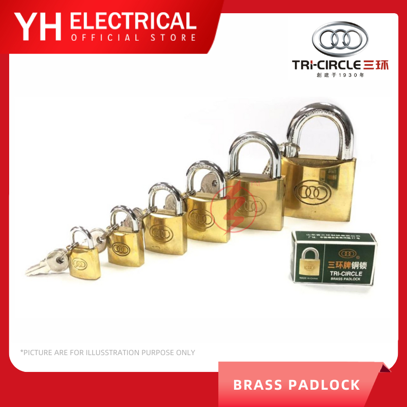 Tri-Circle 261 262 263 264 265 266 Brass Padlock + 3 Brass Key 20mm ...