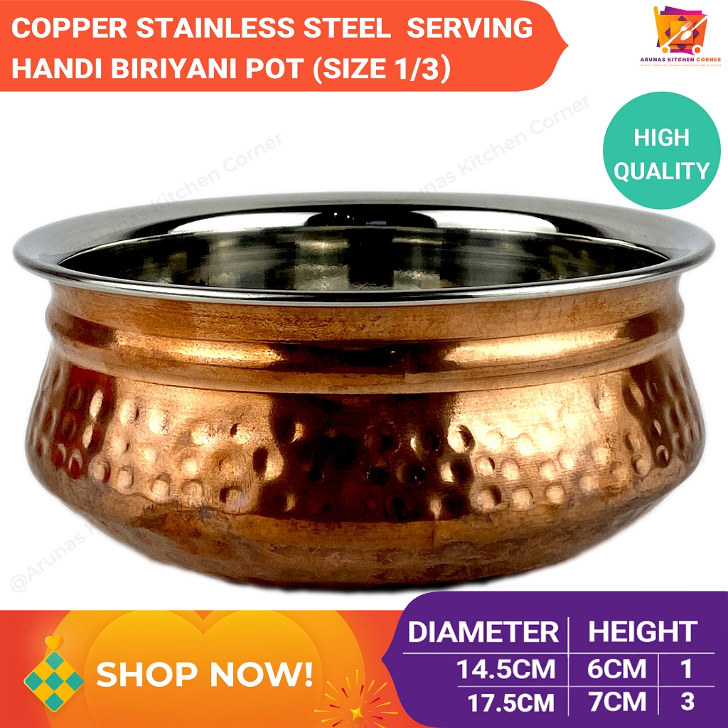 300ml Mini Copper Bottom Biryani Pot Stainless Steel Size 1/3 - CP0012 ...