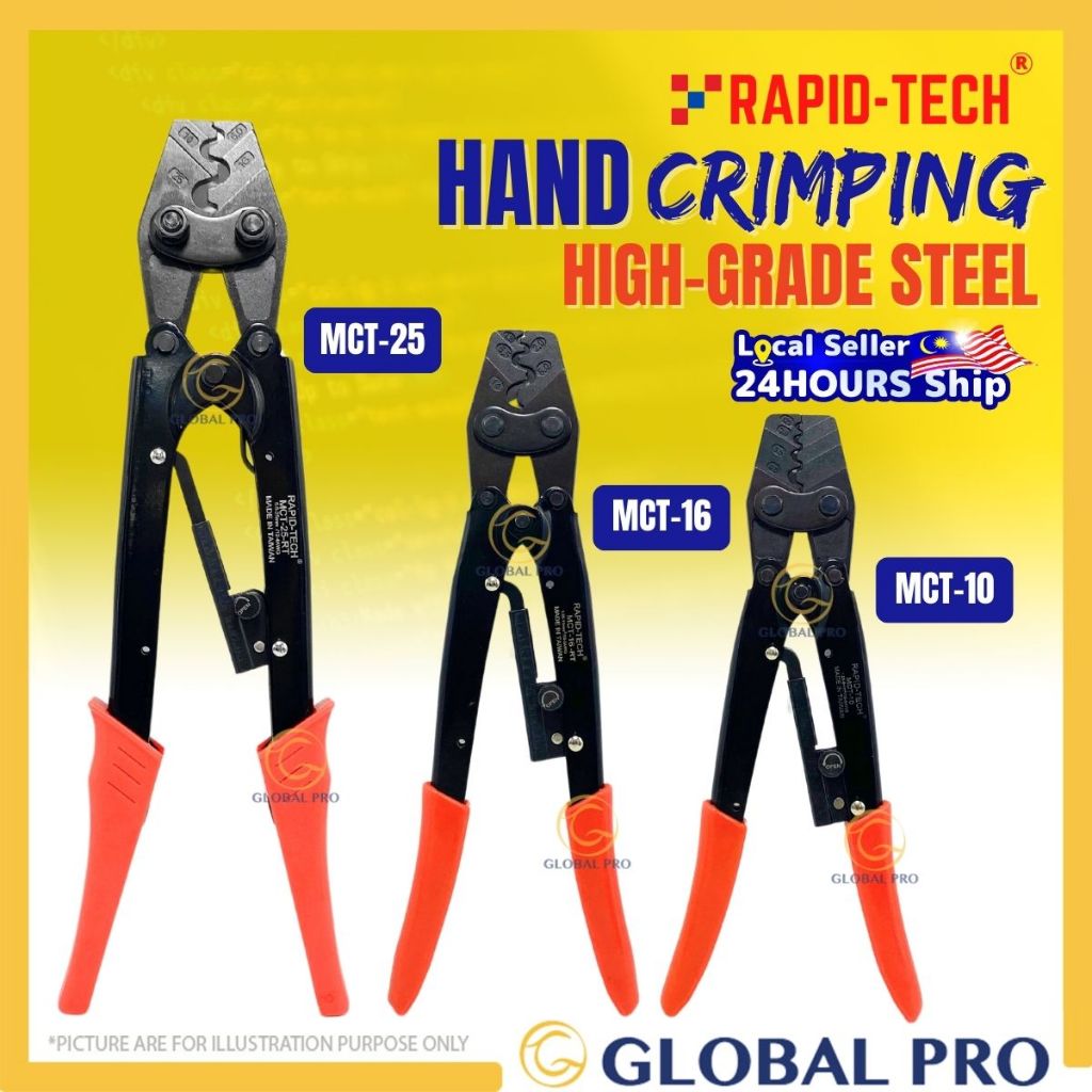 RAPID-TECH HAND CRIMPING TOOLS 1.25mm–25mm Cable Wire Electrical Insulated Terminals Crimper ...
