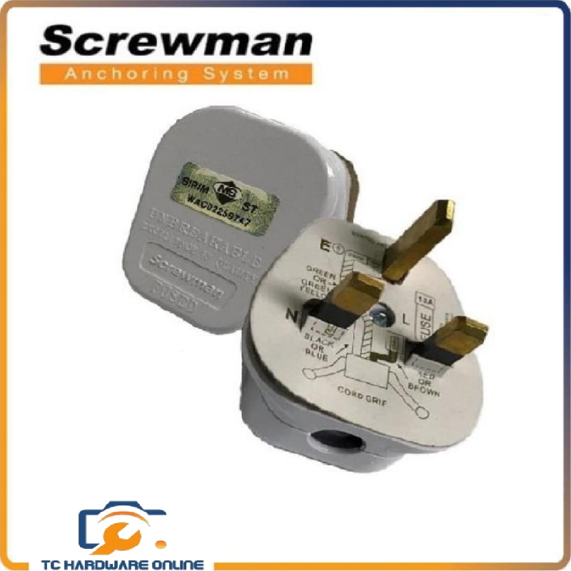 SCREWMAN 13A PLUG TOP 3 PIN PLUG WITH SIRIM APPROVED - SPT-13A | Shopee ...