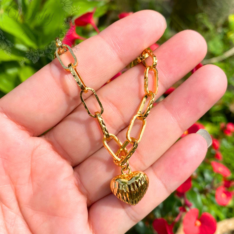 Rantai Tangan Emas Suasa Chain Buah Hati Gold Plated Love Pendent ...