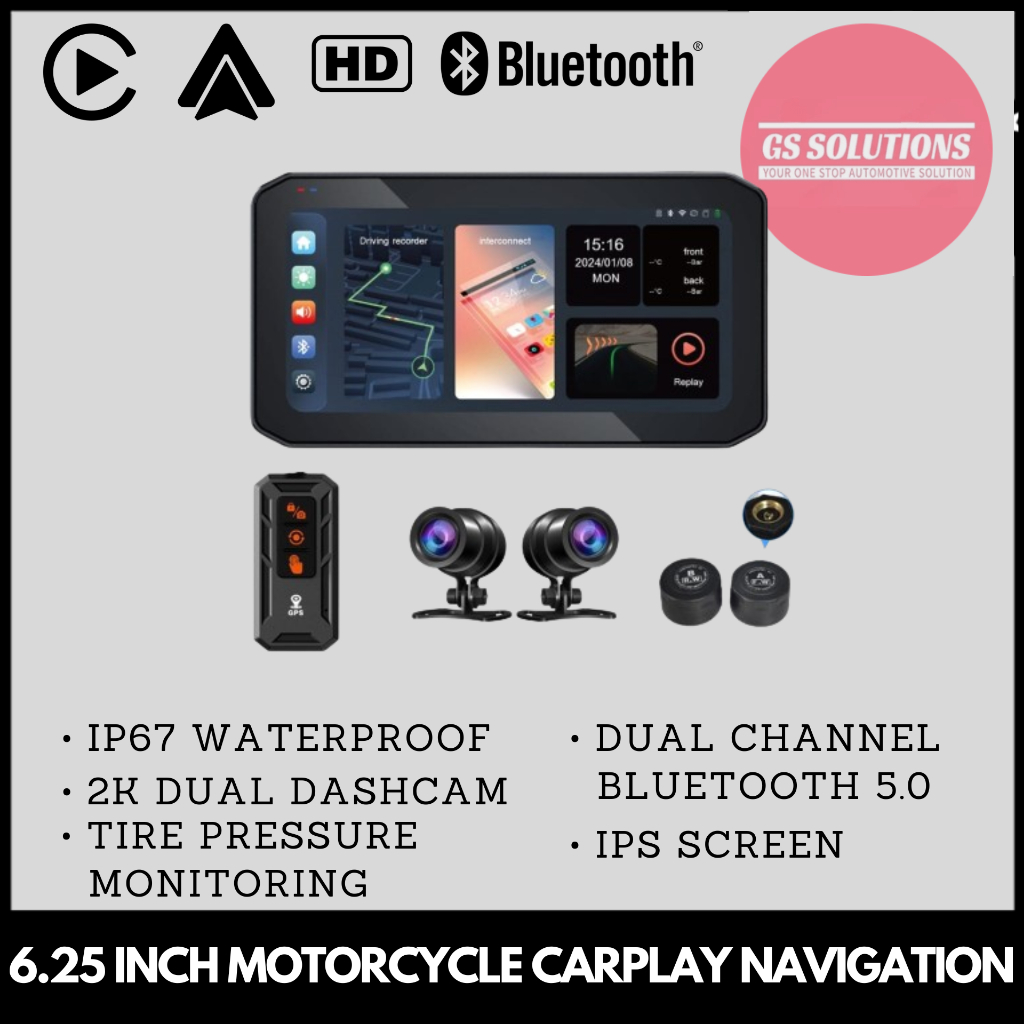 6.25 Inch Motorcycle Carplay Portable Navigation Player with Dual 2K HD ...