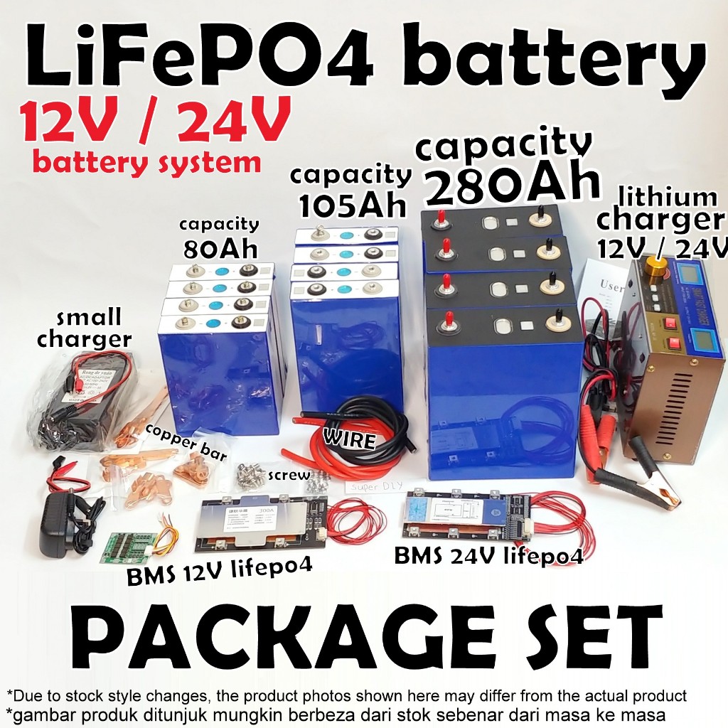 Package set lifepo4 for 12V / 24V solar system rechargeable lithium ion ...