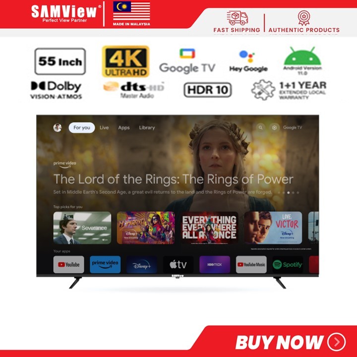 SAMView 4K UHD Licensed Google Android LED TV (65") | Shopee Malaysia