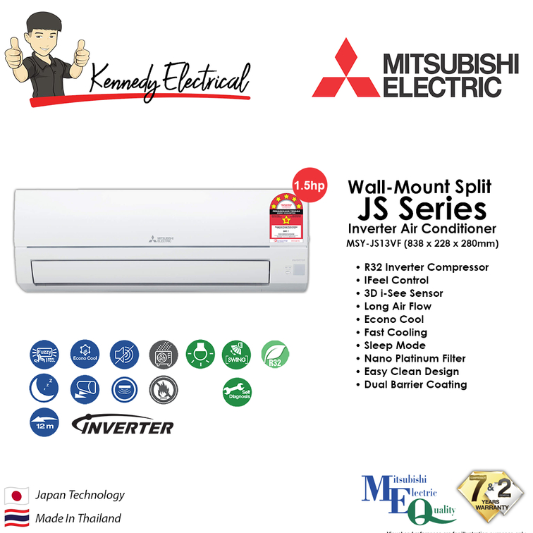 Mitsubishi Electric 1.5HP Wall-Mount Split JS Series Inverter Air ...