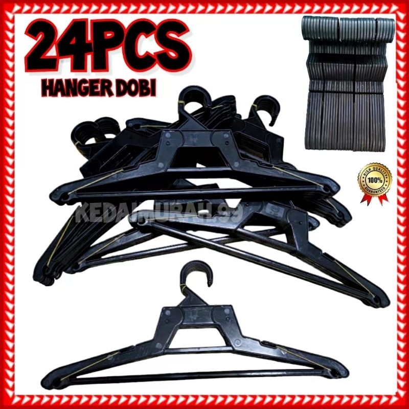 24pcs Hanger Dobi Tebal/Thick Clothes Hanger Adult /Black Hanger ...