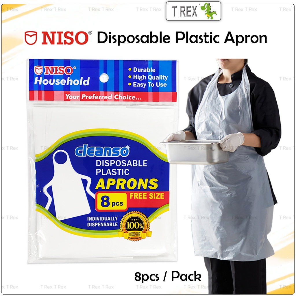 Niso Disposable Plastic Aprons 8pcs Free Size / White Kitchen Apron ...