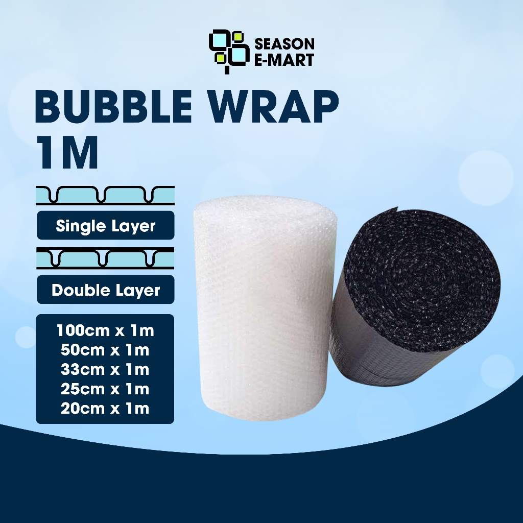 1m BUBBLE WRAP SINGLE/DOUBLE LAYER/BLACK/CLEAR/20cm 25cm 33cm 100cm 1m ...