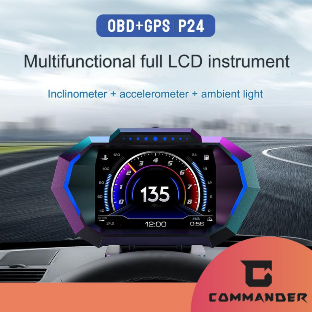 P24 Car HUD Head-Up Display – LCD OBD GPS Speedometer Fuel Temp Slope ...