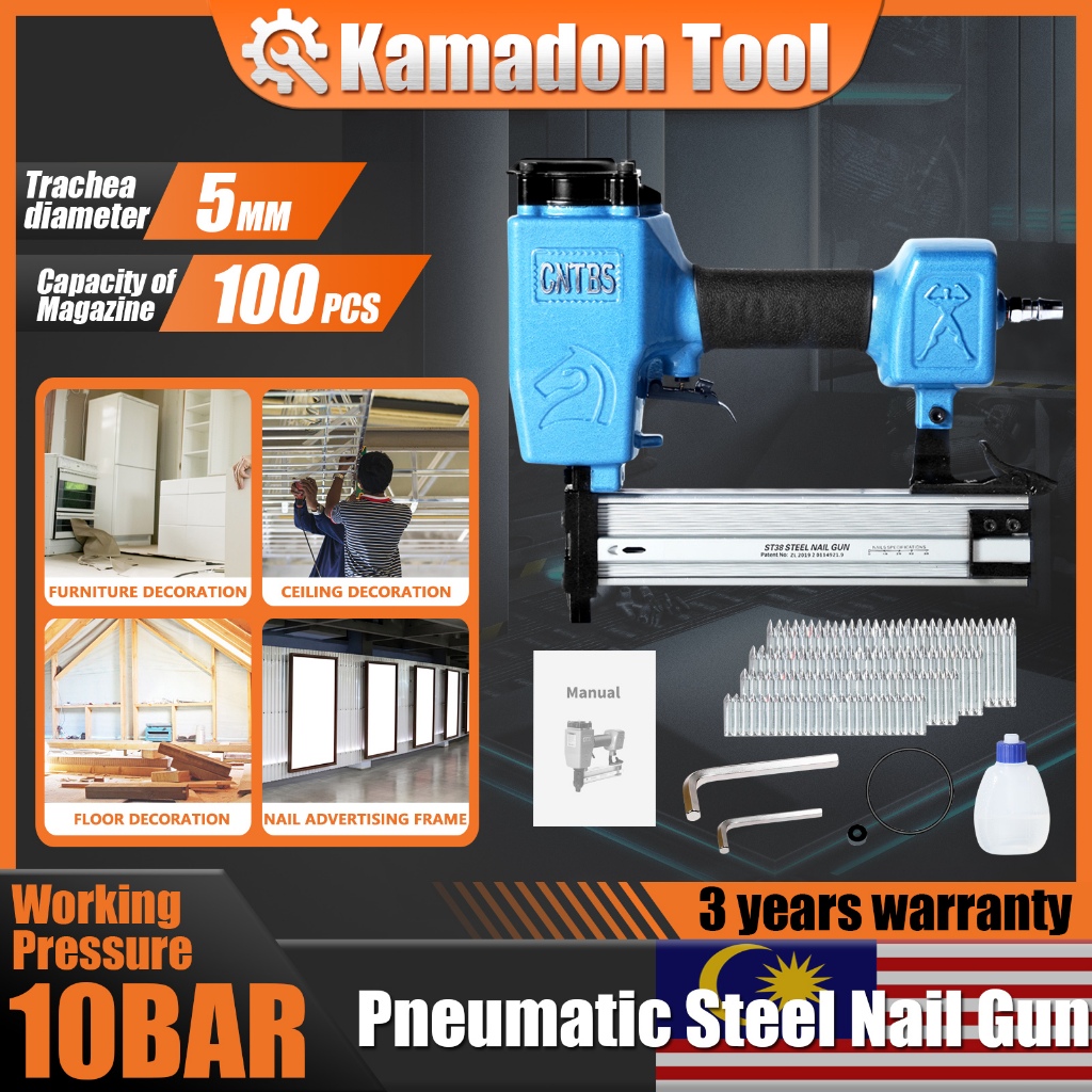 ST38 Pneumatic Steel Nail Gun Concrete Wall Nailer Nailing Machine ...