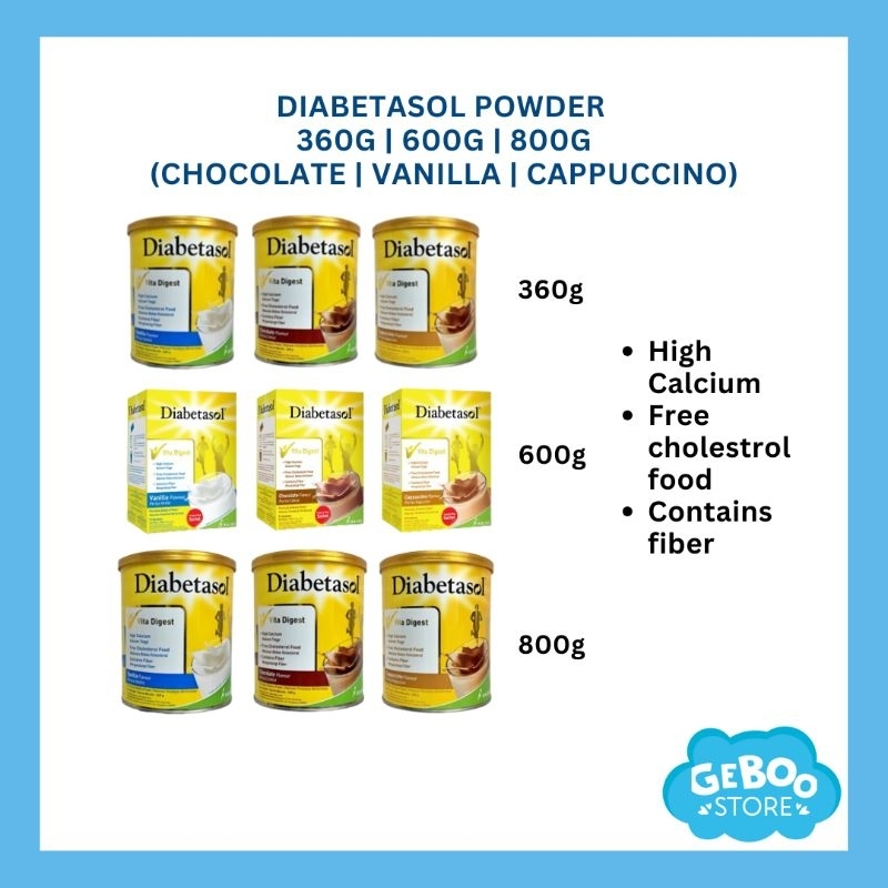 DIABETASOL Diabetic Milk Chocolate/Cappucino/Vanilla 800g/600g/360g | Shopee Malaysia