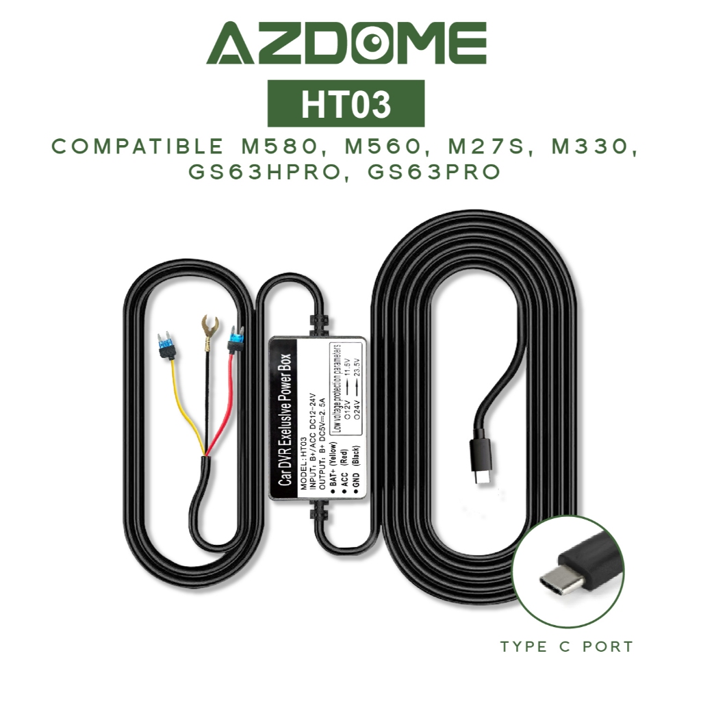 AZDOME Hardwire Kit Mini USB Micro USB Type C for Azdome Dash Cam HM03R ...