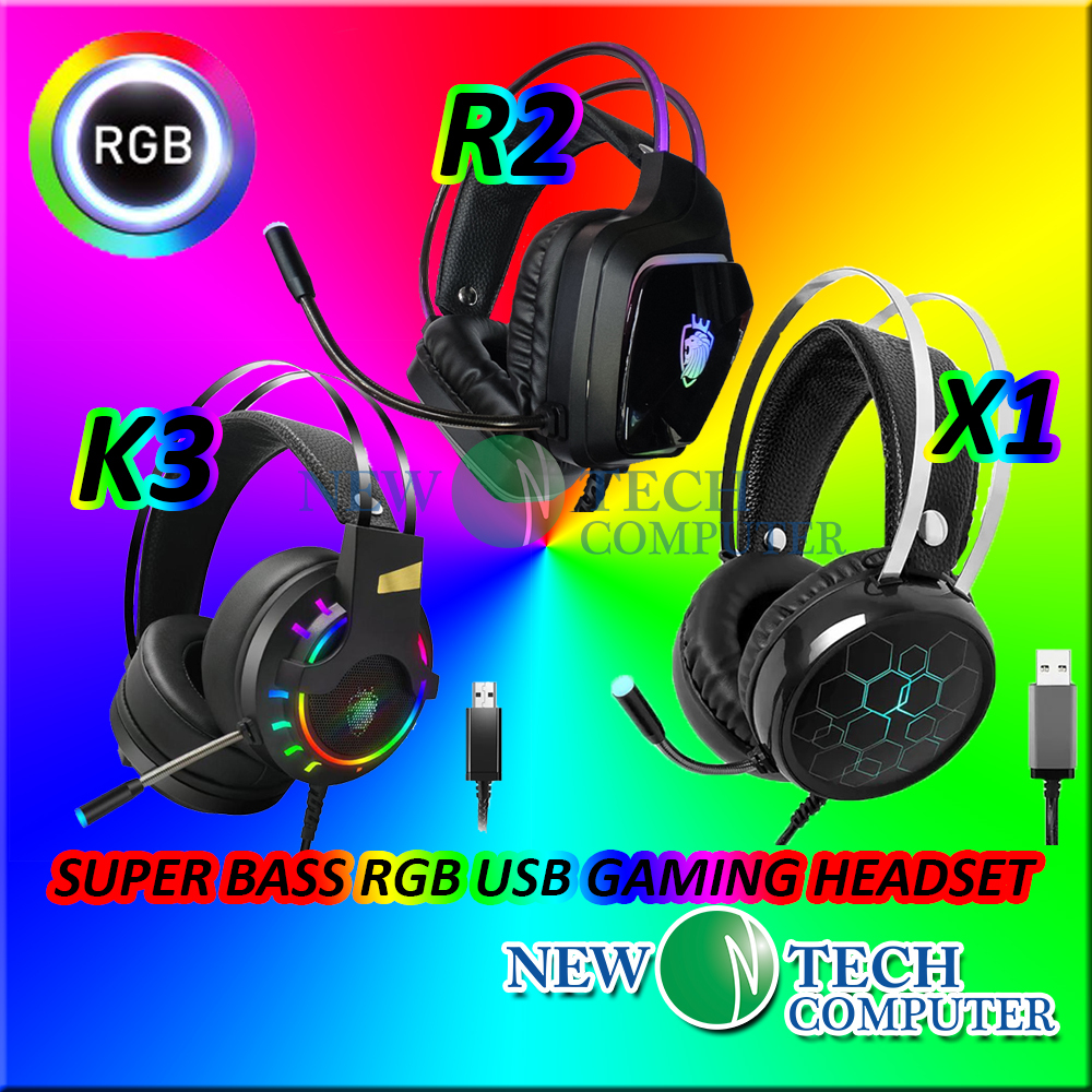 SUPER BASS X1 R2 K3 RGB USB CONNECTION GAMING HEADSET 7.1 SURROUND SOFT ...