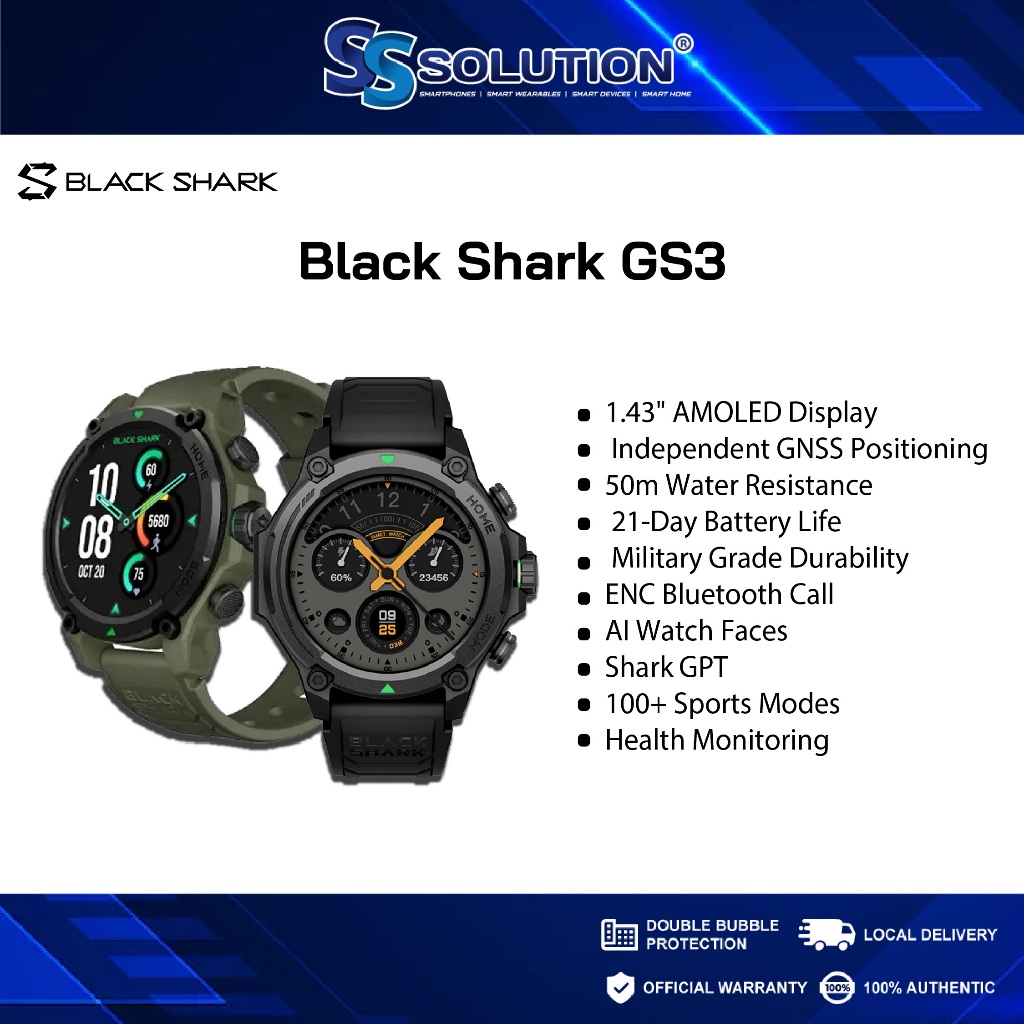 Black Shark Smartwatch GS3 I 1.43’’ AMOLED Display | 121 Days Battery ...