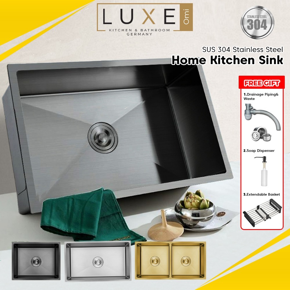 LUXE SUS 304 Stainless Steel Home Kitchen Sink Sinki Dapur Nano Single ...
