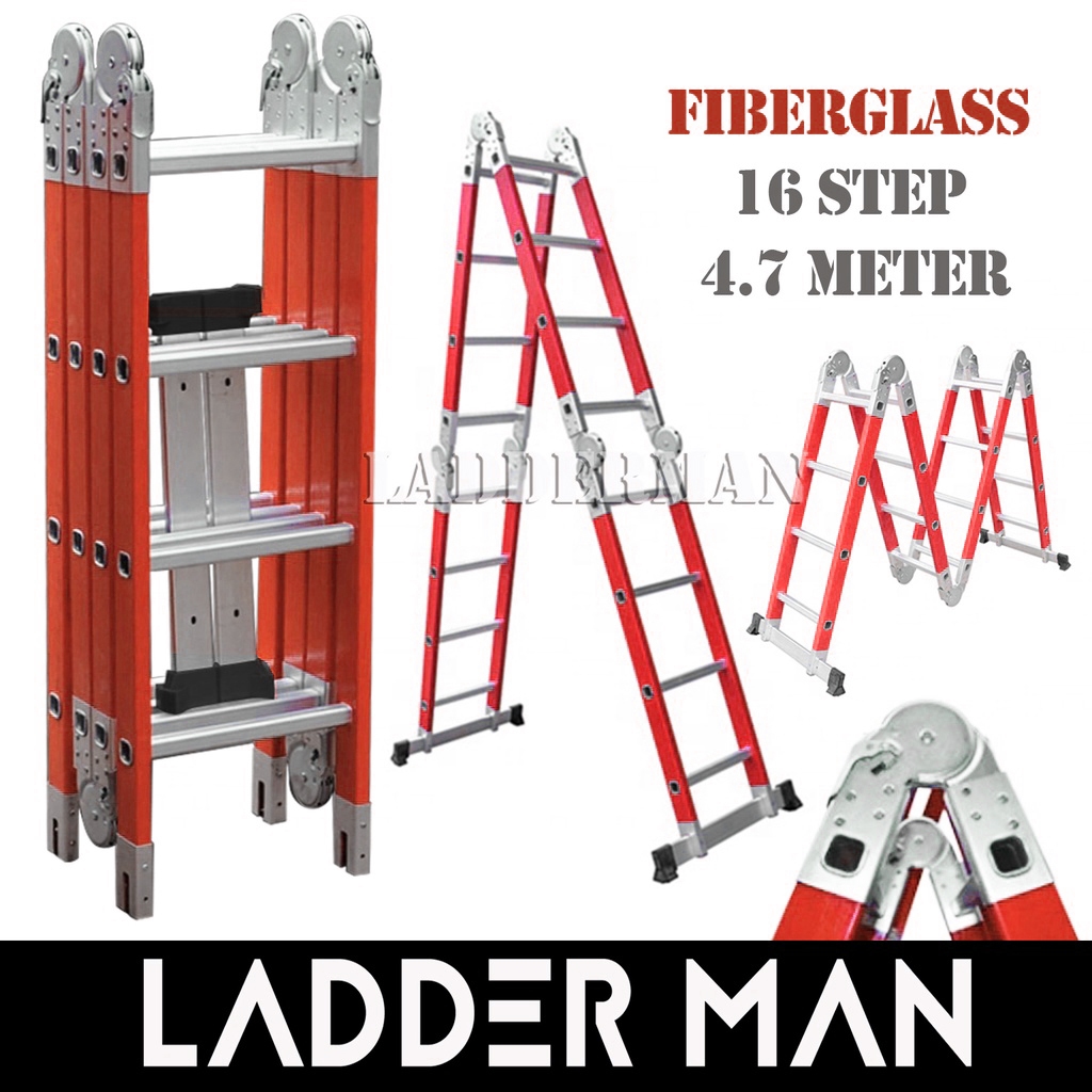 16 Step 4.7 Meter Fiberglass Heavy Duty Multipurpose Ladder Work Ladder ...