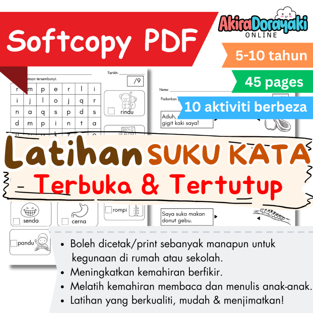 10 PDF [softcopy] Latih Tubi Latihan Suku Kata Terbuka & Tertutup Bahasa Melayu - Print sendiri ...