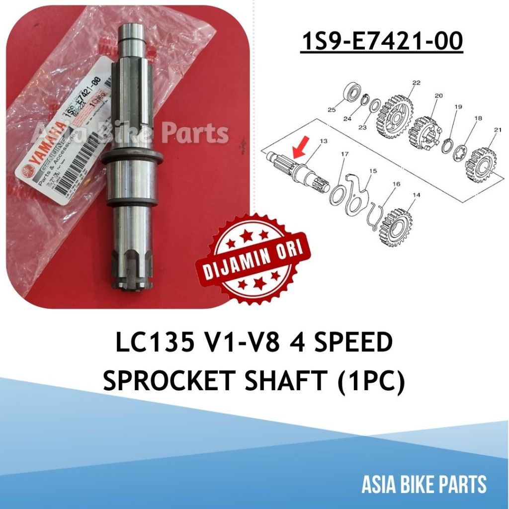 Yamaha Original LC135 V1 V2 V3 V4 V5 V6 V7 V8 4 Speed 4S Drive Axle / Sprocket Shaft - 1S9-E7421 ...
