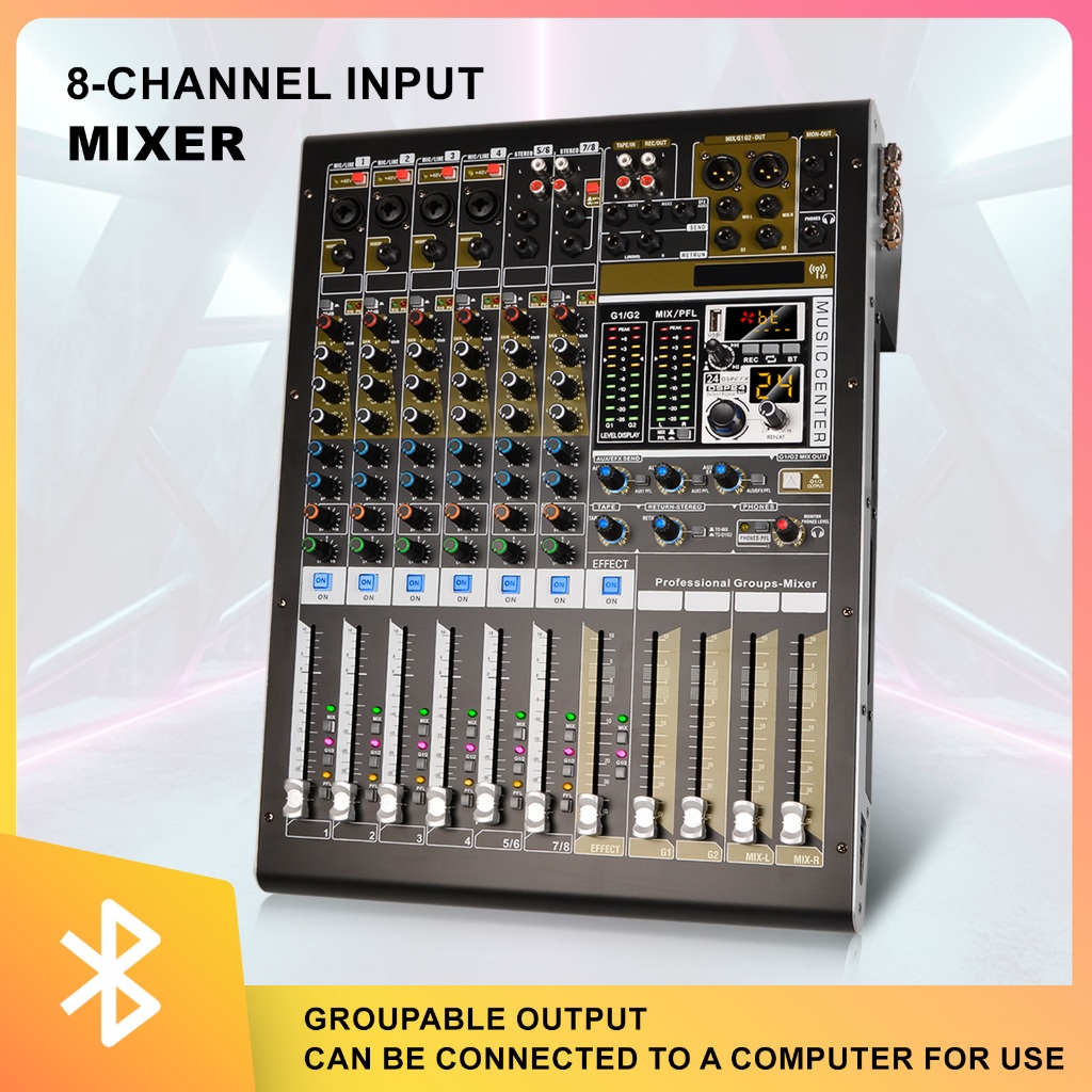 Mixer Audio 8-channel mixing console with grouping Bluetooth USB ...