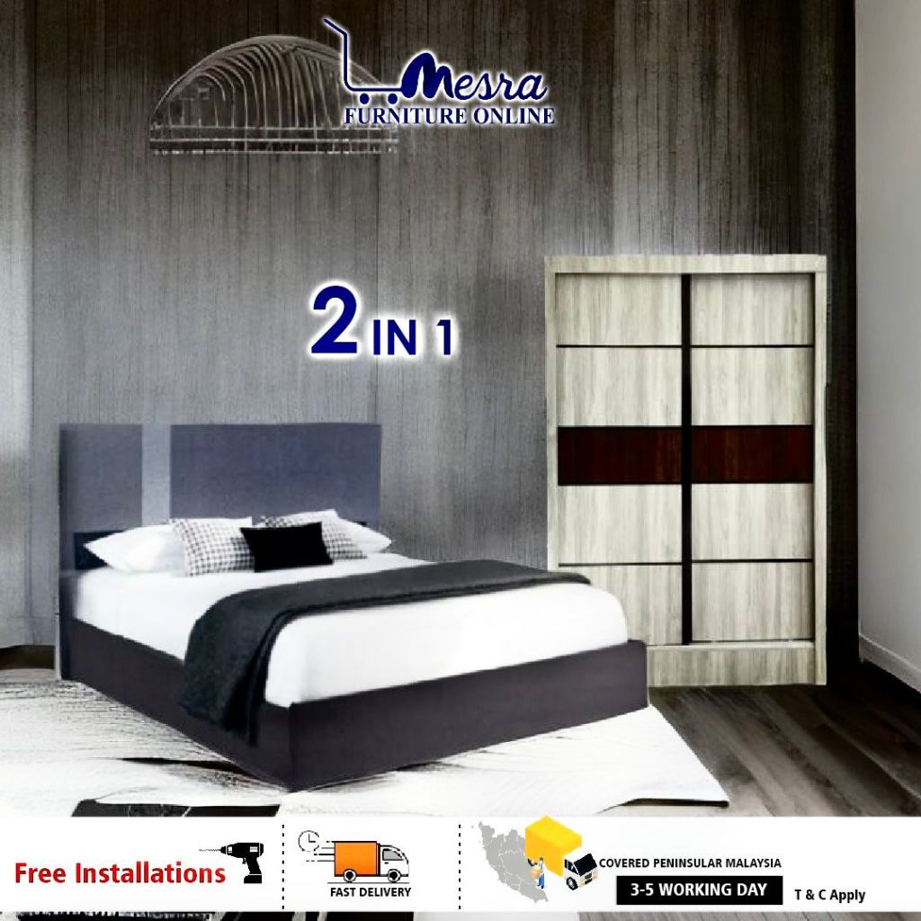 MESRA - Bedroom Set Sliding door /Set Bilik Tidur/Almari Baju/Katil ...