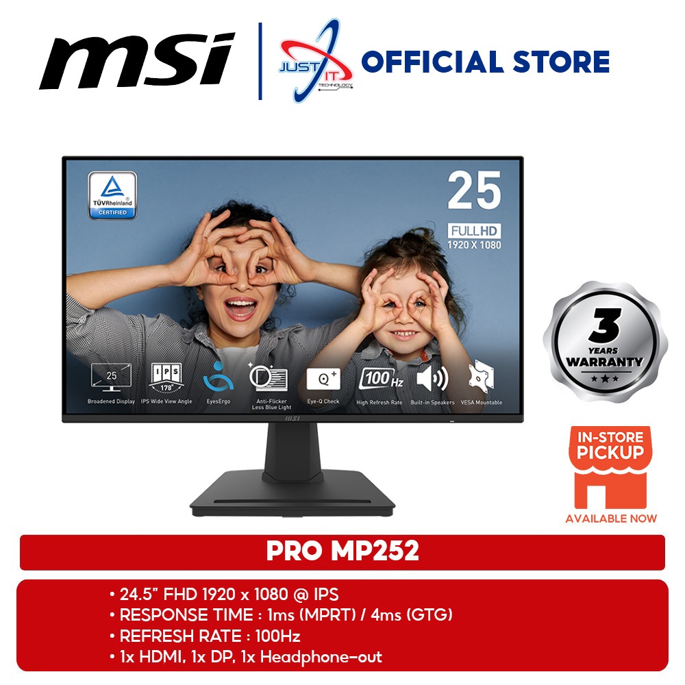 MSI PRO MP252 24.5" MONITOR ( 24.5" IPS FHD / 1MS / 100Hz / HD MI + DP ...
