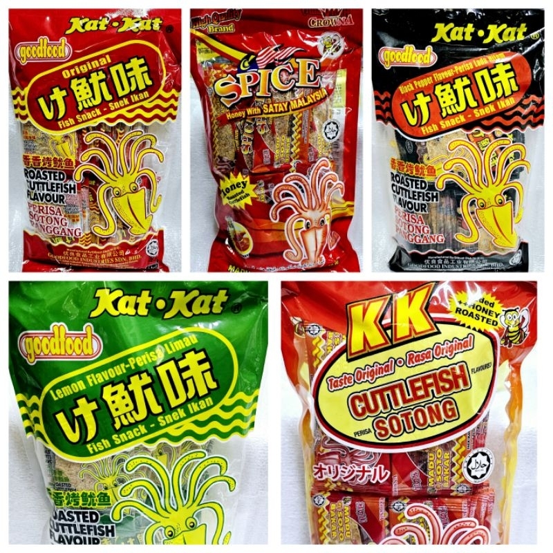 200g -300g Kat Kat Crowna Roasted Cuttlefish Original Black Pepper Lemon Honey Madu Sotong ...