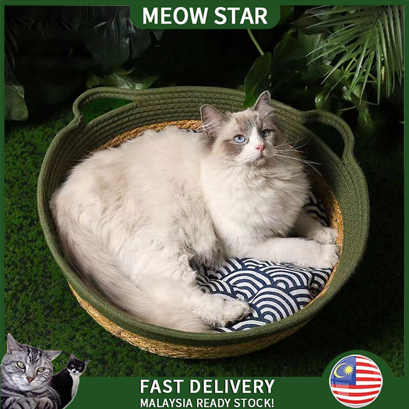 Rattan Cat Nest Straw Katil Kucing Pet House Cat Bed Sleeping Mat ...