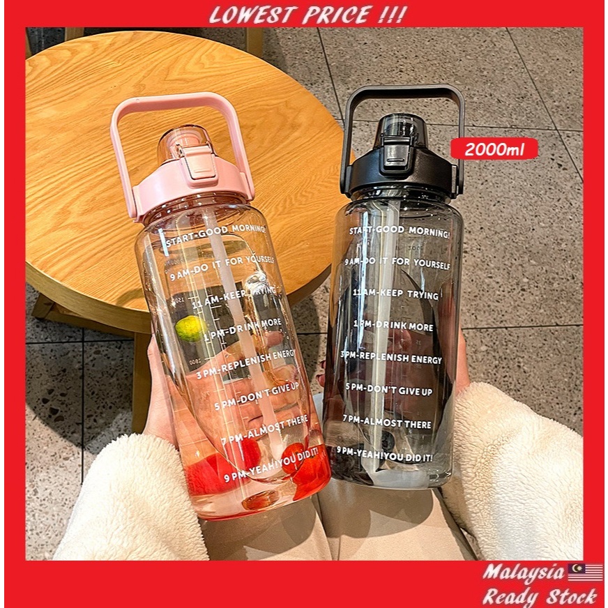 2000ml 800ml Water Bottle With Straw Sport Outdoor School Travel Leakproof 2L Air Drinking Botol ...