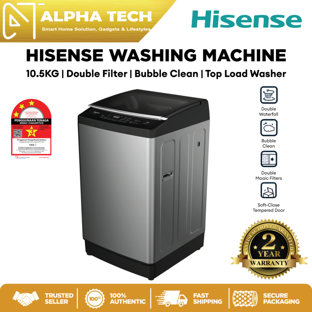 Hisense 10.5kg Top Load Washing Machine | Bubble Clean | Tub Clean ...