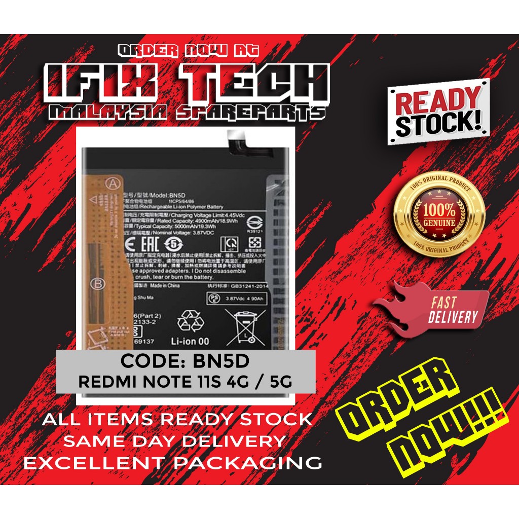 BN5D XIAOMI REDMI NOTE 11S 4G / 5G BATTERY (ORIGINAL) | Shopee Malaysia