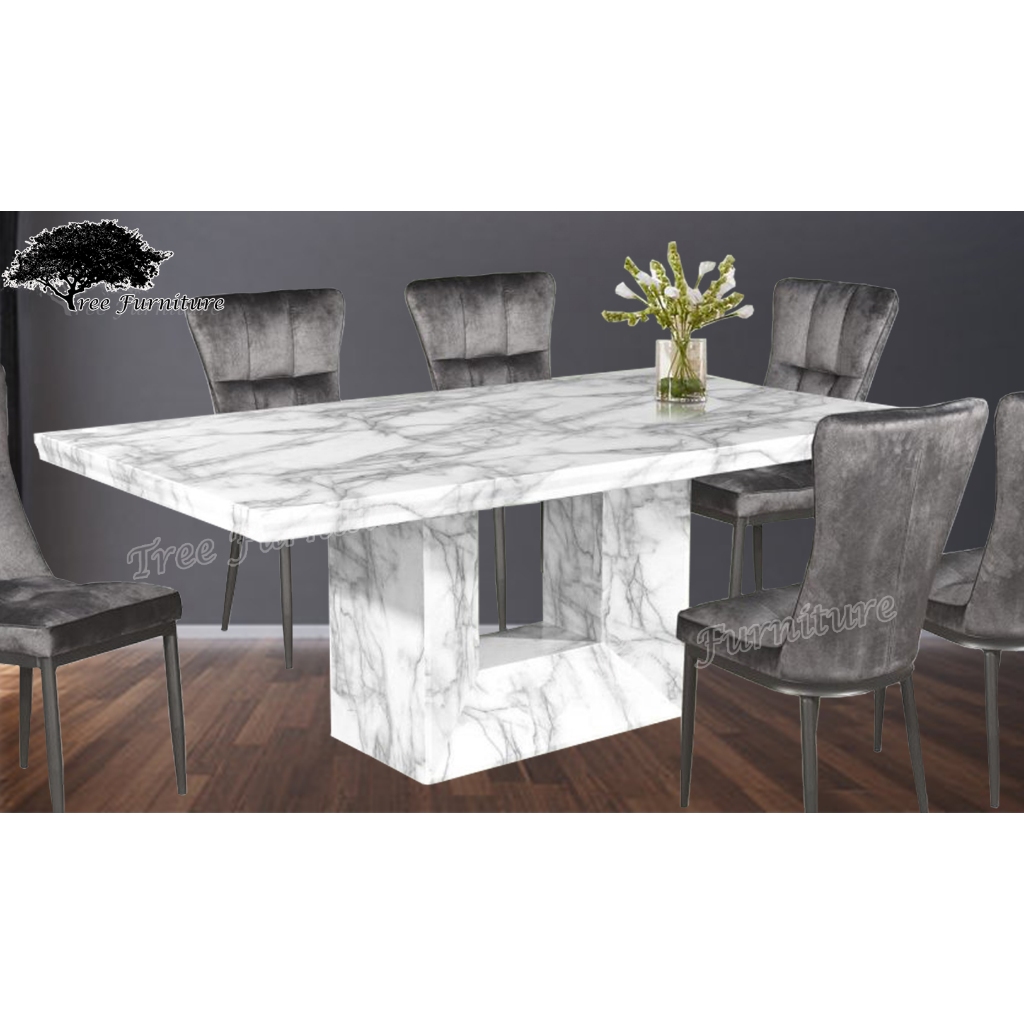 Rectangle White Marble Dining Table LxW(1800x1000/2100x1100) | Shopee ...