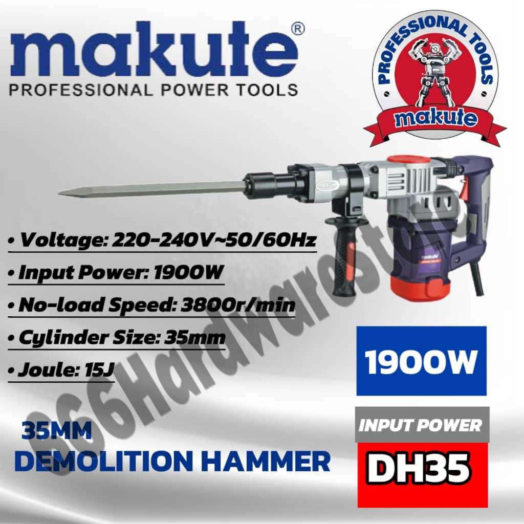 Makute 1900W Electric Demolition Hammer Breaker Construction DH35 ...