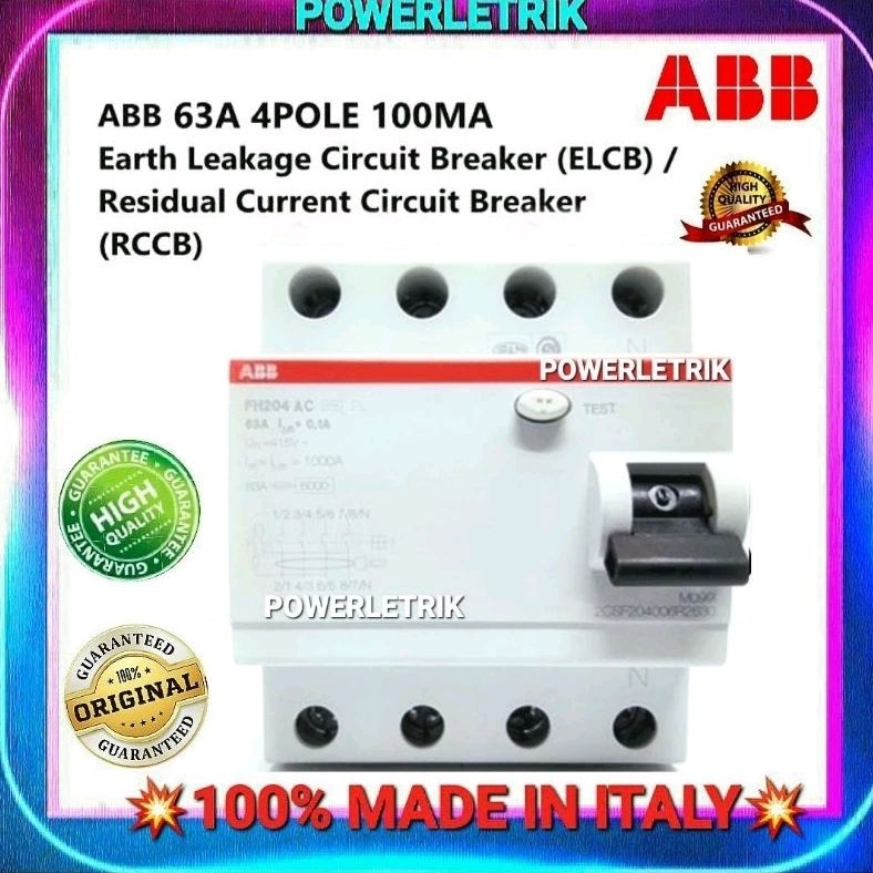 🔥READY STOCK🔥 MADE IN ITALY ABB FH204 AC 63/0.1 (100mA SENSITIVITY) 4 POLE ELCB RCCB / ABB 63A ...