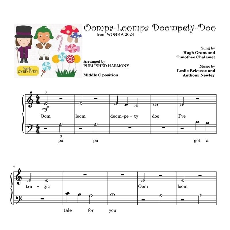 Oompa Loompa Piano Sheet Music Score with note names lyrics | Shopee ...