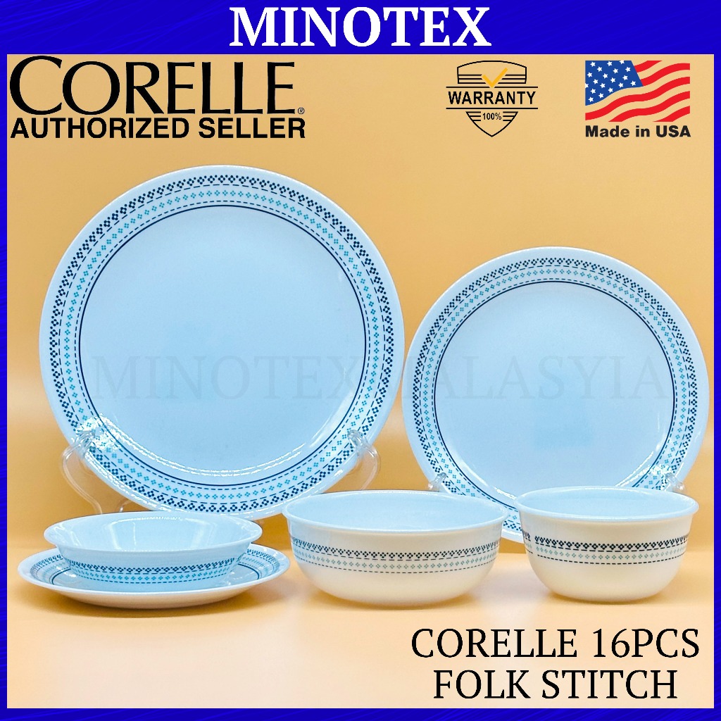 Corelle 16pcs Folk Stitch Dinnerware Set Livingware Dinner Serve Set ...