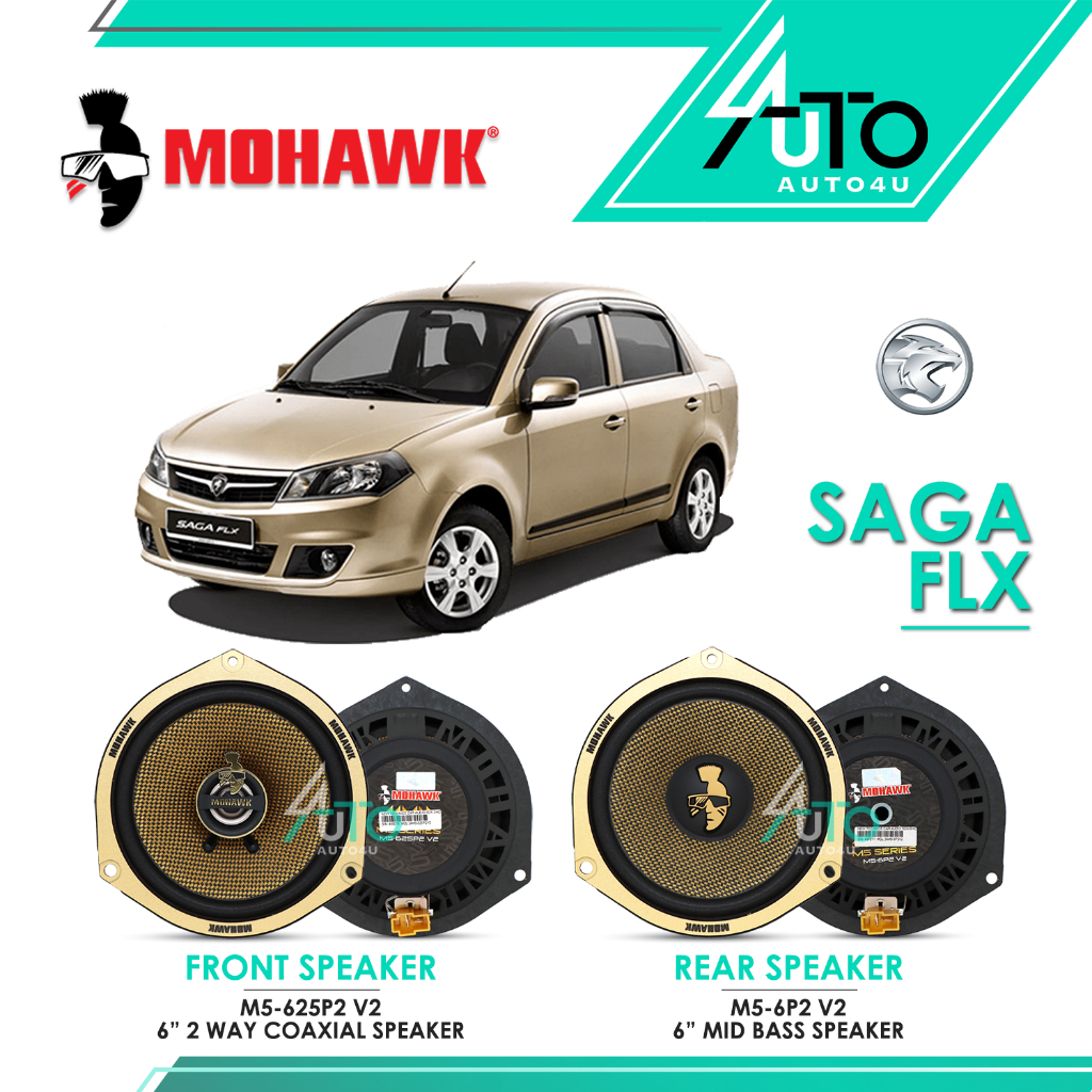 Mohawk Speaker Proton Saga FLX Plug & Play Car Speaker PNP Front Rear ...