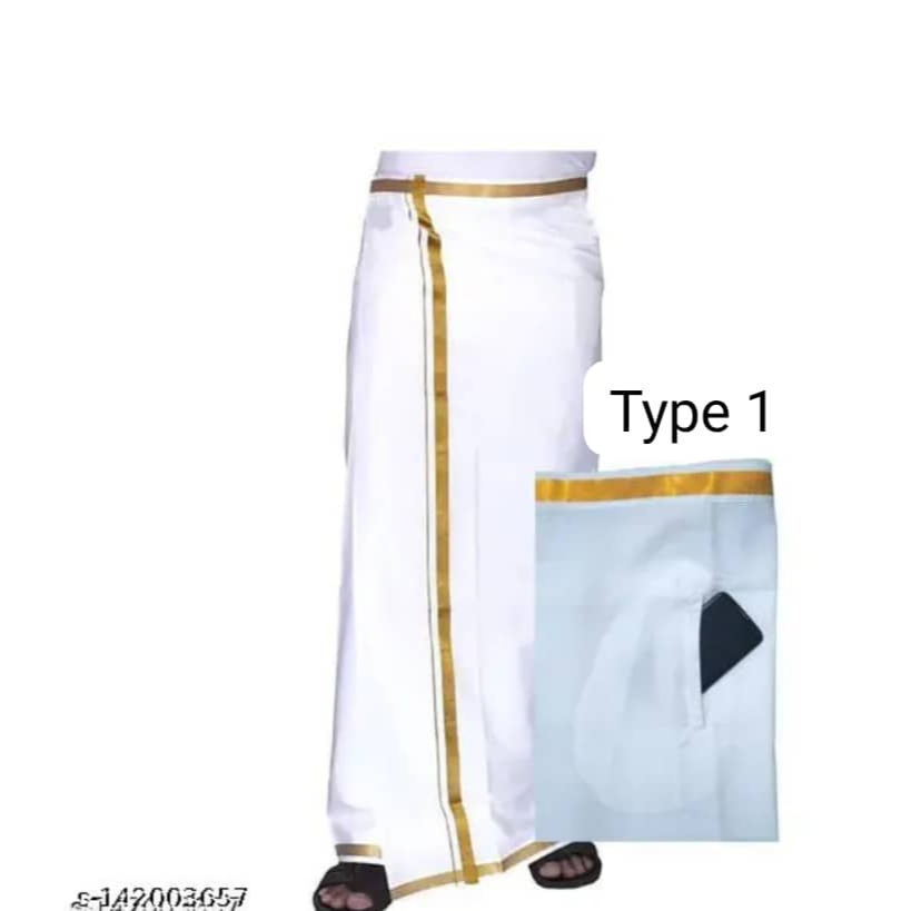 (Pre-Order) White Cotton Dhoti / Vesthi -Velcro / Stickable ...